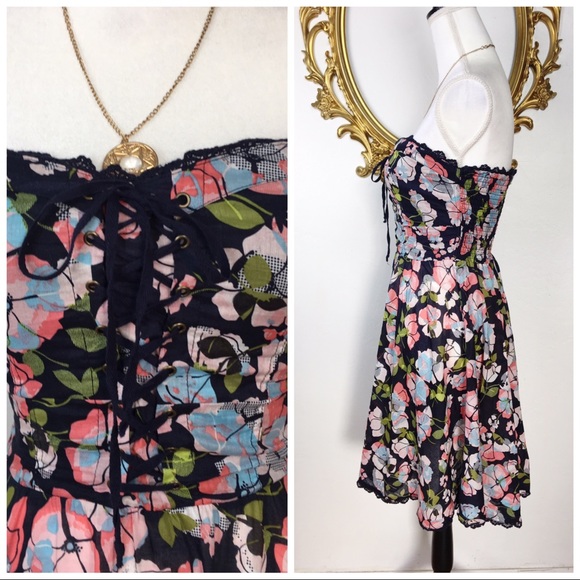 American Rag | Dresses | American Rag Floral Print Navy Strapless Dress ...